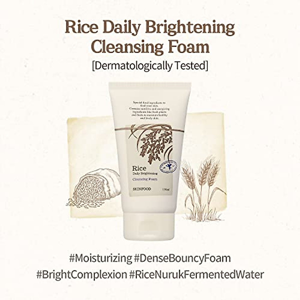 SKINFOOD Rice Daily Cleansing Foam 150ml - Delicate, Fine, and Smooth Cleansing with Fermented White Rice Ingredients - Firming Bubble Facial Foam Cleanser - For Men and Women (5.07 fl. oz.)