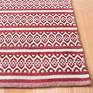 SAFAVIEH Montauk Collection Runner Rug - 2'3" x 8', Ivory & Red, Handmade Flat Weave Boho Farmhouse Cotton, Ideal for High Traffic Areas in Living Room, Bedroom (MTK341C)