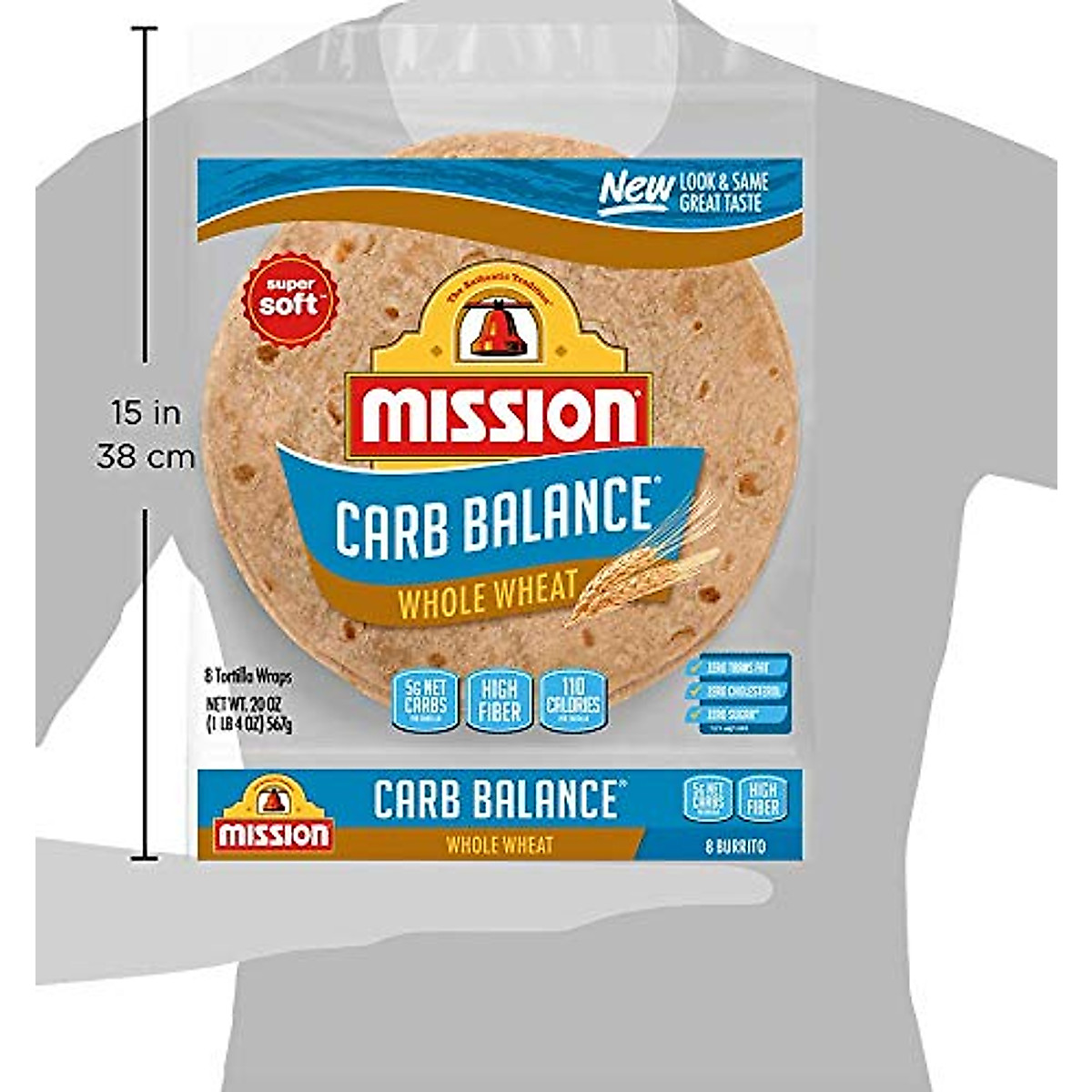 Mission 10 Inch Carb Balance Whole Wheat Tortillas LARGE Burrito 8 ct 20 oz Pack of 2 Total of 40 oz Kosher Certified