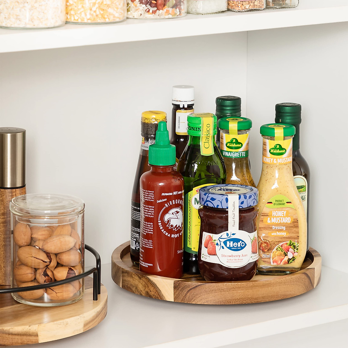 Oyydecor Acacia Wood Lazy Susan Organizer, 10 Inch Lazy Susan Turntable for Cabinet, Countertop, Pantry Organization and Storage, Kitchen Spice Rack (2 Pack)