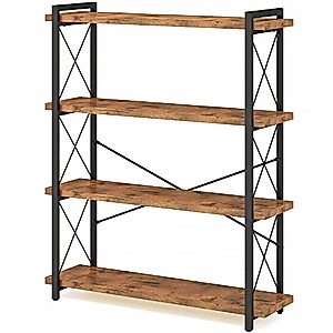 HCHQHS Bookshelf, 4-Tier Industrial Bookcase, Rustic Open Book Shelf, Freestanding Narrow Tall Bookshelves with Metal Frame