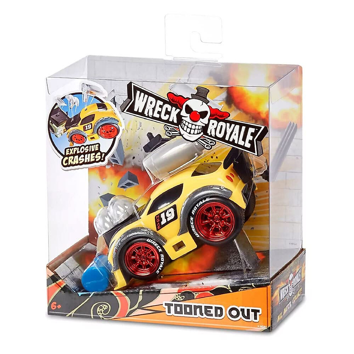 MGA Entertainment Wreck Royale Exploding Crashing Tooned Out Race Car with 4 Mix 'N Match Explosive Parts