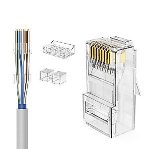 CableCreation RJ45 Connectors, Cat 6A RJ45 Modular Plug (Three-Piece Suit), UTP Network Connector for Solid Wire and Standard Cable, Transparent, 100 Pack