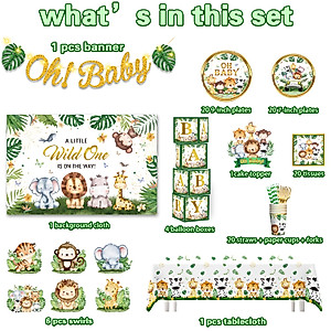 Cocomigo 260PCS Safari Baby Shower Decorations, Safari Jungle Baby Shower Decorations, Safari Plates and Napkins for Party, Safari Jungle Theme Baby Shower Decorations for Baby Shower Themes for Boys
