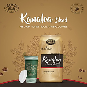 Gold Coffee Arabica Kanaloa Blend: Medium Roast Whole Bean Coffee 2lbs (Pack of 2) - Coffee Beans w/ Smooth, Refreshing, and Deliciously Complex with Milk Chocolate, Floral Honey & Sweet Lemon Notes