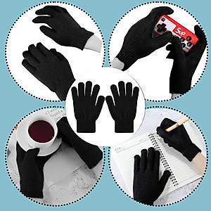 Boyiee 6 Pairs Knit Gloves Pack Winter Adult Stretchy Warm Gloves Pack Full Fingers Knitted Gloves for Unisex Women Gift(Black, Medium)