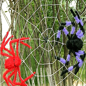 TEXASDELUXE 4 feet White Spiderweb Spider Webs Halloween Decorations Large 5ft end-to-end White Spider Web Spiders Halloween Decorations Round Rope Spider Web Decoration