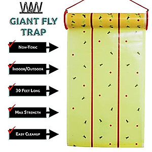 Giant Sticky Fly Trap Roll - MAX Strength - Outdoor/Indoor - Non Toxic - for Flies and Other Bugs (2 Pack- Contains 2 Giant Fly Rolls)