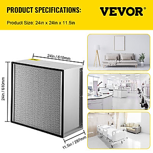 VEVOR Filter Replacement, 24'' x 24'' x 11.5'' AC Filter, HEPA Pleated Air Filter, Air Filter Replacement with Galvanized Frame, 99.97% Standard Filter Compatible for HEPA Filter Novair 2000