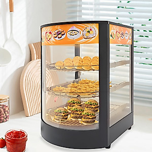 JAYGOVAN 3 Tiers Commercial Food Warmer Display, 800W Electric Countertop Food Pizza Warmer with 3 Removable Trays & Led Lighting Food Warmer Display Pretzel Warmer for Pizza, Fried Chicken