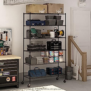 Furinno Wayar Metal Storage Shelf Rack, 6 Tiers, 48-Inch Taller, Black