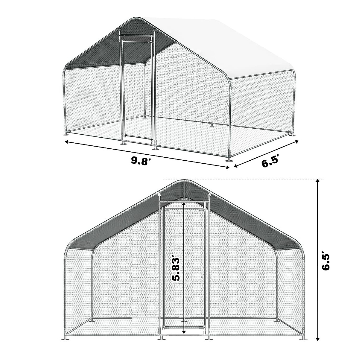 Chicken Coop Large Metal Chicken House/Pen for 6/10 Chickens Poultry Cage with Waterproof Cover for Rabbits Duck Walk-in Chicken Run for Yard Outdoor