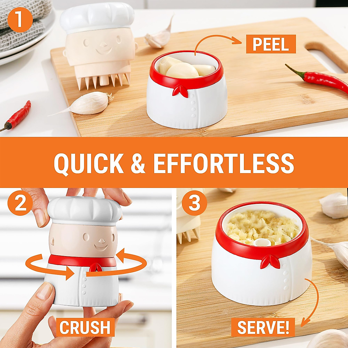 Sliq Garlic Crusher and Press with Peeler, Dishwasher Safe, BPA Free Garlic Smasher, Easy Garlic Mincer Tool, Multifunction Garlic Kitchen Gadget for Ginger, Herbs and Gifts