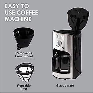Rae Dunn Programmable Drip Coffee Maker, Coffee Pot for Kitchen, Electric Coffee Machine for Brewing Coffee, Black