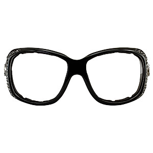 Rodeo Queen Angel Plus Padded Motorcycle Sunglasses Womens 2 Pair Black Frame Rhinestone Sunglasses w/Silver Wing Accent Clear & Gradient Smoke Lenses