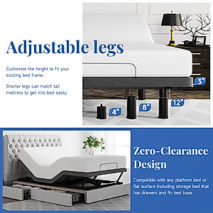 Tami Tami T600 Adjustable Bed Frame Split King Size with Remote & Massage - Syncable Electric Beds Bases w/Zero Clearance, Zero Gravity, Dual Side USB, Nightlight, Quiet Motor, 5 Min Easy Assembly