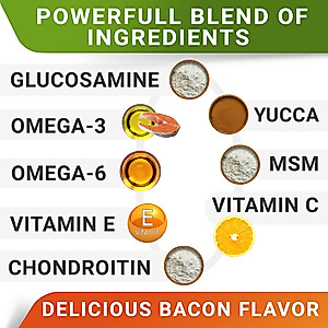 STRELLALAB Glucosamine Treats for Dogs - Joint Supplement w/Omega-3 Fish Oil - Chondroitin, MSM - Advanced Mobility Chews - Joint Pain Relief - Hip & Joint Care - Bacon Flavor - 240 Ct - Made in USA