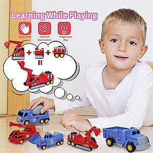 SAITI Toys for 3 4 5 6 Year Old Boys - Construction Transform Robot Toy Cars STEM Building Toys for Kids 5-in-1 Construction Assemble Vehicles Toys Pull-Back Cars Christmas Birthday Gift for Kids