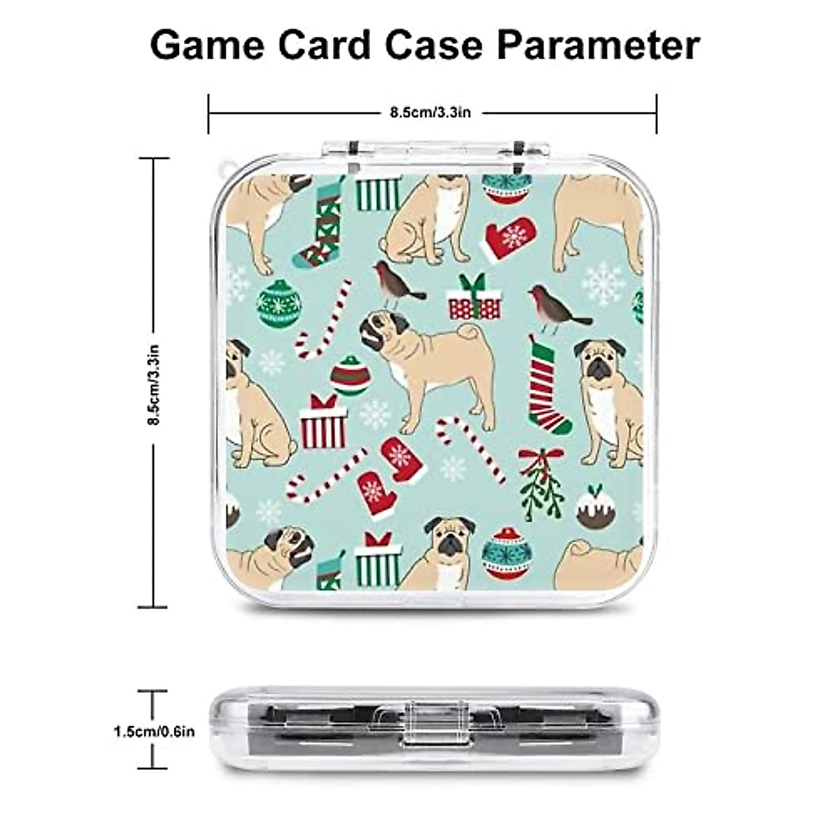 Pug christmas fabric cute pugs design Game Card Case for Swítch Protective Portable Case Box with 12 Cartridge Slots
