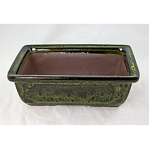 8" Rectangular Moss Green Bonsai/Succulent Pot + Tray + Rock + Mesh Combo