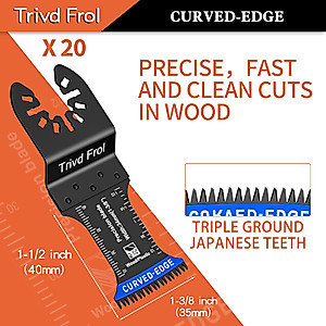 Trivd Frol 20PCS Japanese Tooth Oscillating Saw Blades, Curved Edge Oscillating Multitool Blades Clean Cut for Wood, Plastic, Oscillating Tool Blades Fit Dewalt Milwaukee Ryobi Rockwell Bosch