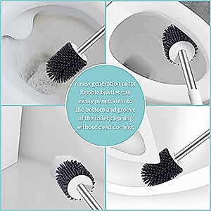 LUXACO Toilet Brush and Holder Set,Toilet Bowl Cleaner Brush for Bathroom,Wall Mounted Toilet Bowl Cleaner Brush,Soft Silicone Bristle Toilet Brush with Tweezers,White,5.1x4.7x6.7in(13x12x17cm)