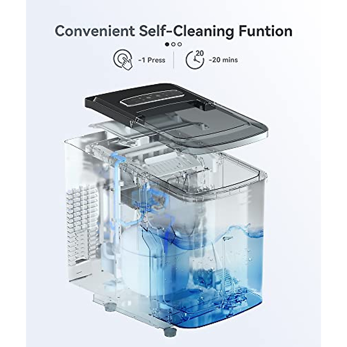 ecozy Portable Ice Maker Countertop, 9 Cubes Ready in 6 Mins, 26 lbs in 24 Hours, Self-Cleaning, Includes Ice Bags/Scoop/Basket for Home Kitchen Office Bar Party, Black