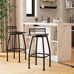 Mingyall 27" Height Low Back Swivel Bar Stools Set 2, Outdoor Patio Wrought Iron Chair, Outside Metal Bar Chair, Height Barstool for Bistro Lawn, Garden, Backyard, Indoor, Load 330LBS