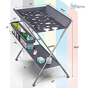Babylicious Baby Portable Changing Table - Foldable Changing Table with Wheels - Portable Diaper Changing Station - Adjustable Height Baby Changing Table-Safety Belt and Large Storage Rack for Infants