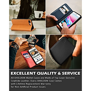 SHIELDON Genuine Leather iPhone 8 Plus Wallet Case Book Flip Cover and [Credit Card Slot] Magnetic Closure Compatible with iPhone 8 Plus / 7 Plus - Black