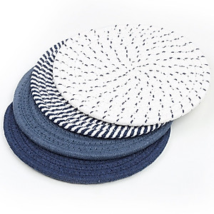 SHACOS 8 Inches Trivets for Hot Dishes, 4 Pieces Cotton Trivets Mats for Kitchen, Hot Pads for Countertops and Table, Heat-Resistant Pot Holders for Hot Pots and Pans(Blue, 4pcs)