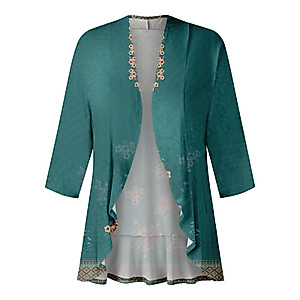 Cardigan Sweater for Women Retro Print Casual Duster Cardigans Lightweight Jackets 3/4 Sleeve Blouse Tops Coat Floral Jackets for Women Dance Dresses for Women（2-Dark Green,XX-Large）