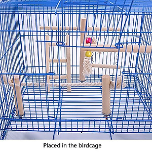 QBLEEV Parakeet Perches Outside Cage, Bird Swing Conure Toys Table Cage Top Play Stand Parrot Climbing Ladder Rope Perches Stands Chewing Wood Play Gyms Playground for Cockatiel Lovebirds Finches