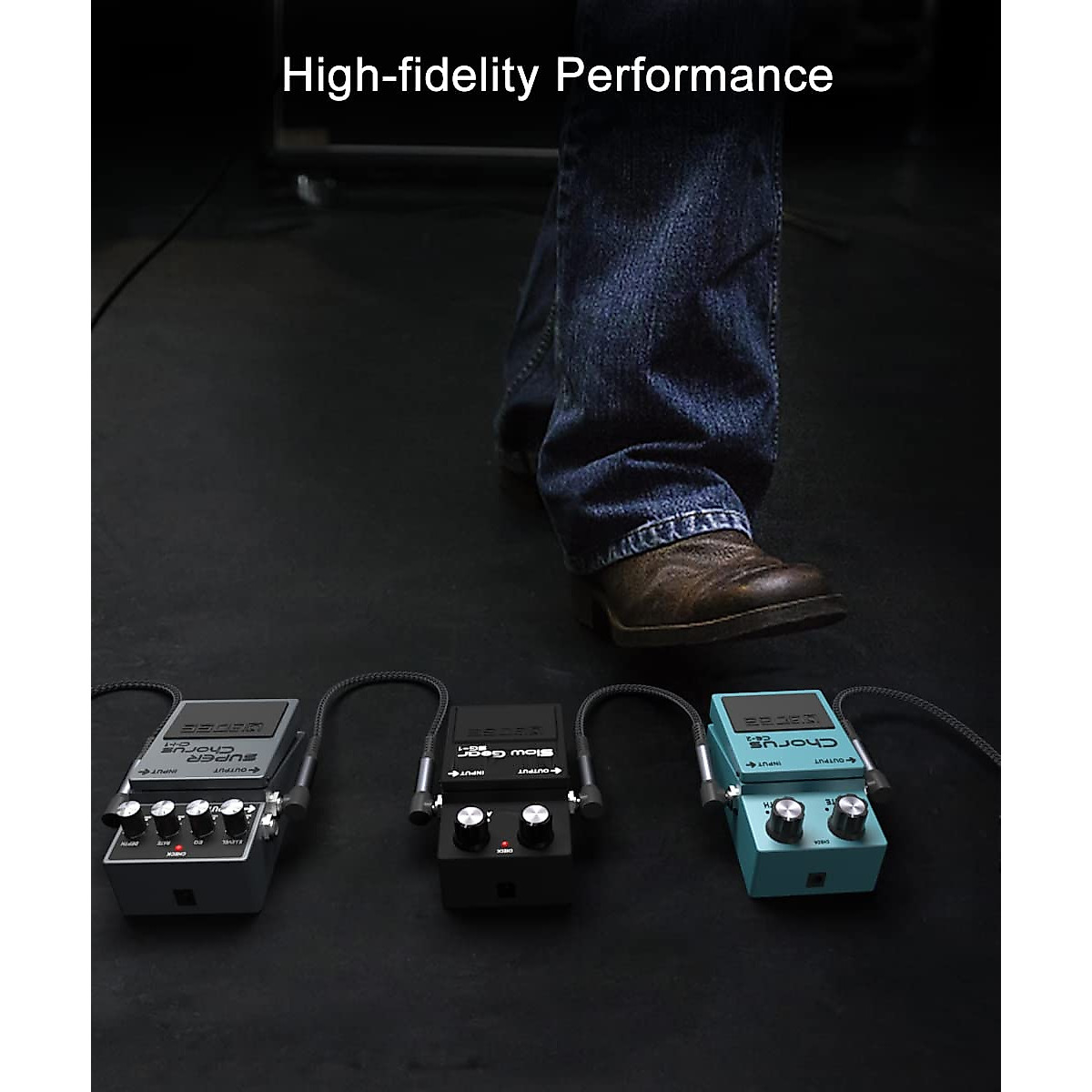 Elebase Guitar Pedal Patch Cables 6-Pack, 6 Inch 6.35MM Effects Pedal Board Cord 1/4'' Right-Angle Braided Flat Audio Cable Shielded TS Copper Male Connector for Microphone Amp/Amplifier Mixer