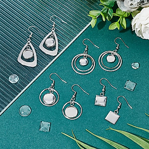 UNICRAFTALE 12 Pairs 4 Styles Glass Blank Dome Dangle Earrings Stainless Steel Earring Bezel Settings Triangle Ring Square Cabochon Base Trays DIY Ear Hooks Findings for Jewelry Making