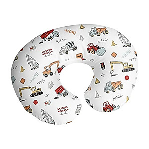 Sweet Jojo Designs Construction Truck Nursing Pillow Cover Breastfeeding Pillowcase for Newborn Infant Bottle or Breast Feeding (Pillow NOT Included) - Grey Yellow Orange Red and Blue Transportation