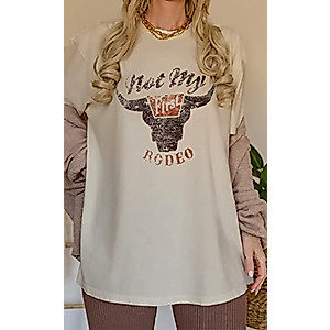 Oversized Rodeo T-Shirt for Women Not My First Rodeo Letter Printed Shirt Retro Western Country Cowboy Tee Tops (L, Apricot)