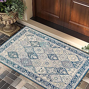 INGEROOM Area Rug 2x3 Boho Area Rug Machine Washable Area Rug Door Mat Vintage Indoor Entrance Flodable Thin Rug with Non Slip Backing for Living Room Bedroom Bathroom Kitchen 2x3 Ares Rugs, Blue