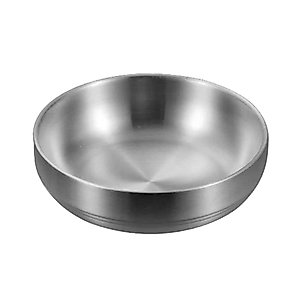 SHISI Korean Bibimbap Bowl Stainless Steel Double Layer Insulated Bowl Soup Bowl Mixing Bowl for Kitchen Flatware(12cm,Silver)