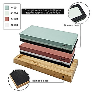 Zalaxt 9 PCS Knife Sharpening Kit, 4 Side Grit Professional Sharpening Stone Whetstone 400 1000 3000 8000 Grit, Flattening Stone, Angle Guide, Leather Strop Whetstone Sharpening Kit