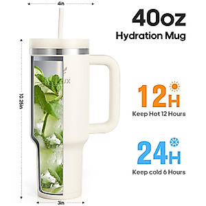 Gedux 40oz Tumbler With Handle, 2-IN-1 Leak Proof Lid (Straw/Flip), Insulated Water Bottle, Stainless Steel Tumbler with Non-Slip Silicone, Wide Mouth Travel Mug Cupholder Friendly Dishwasher Safe