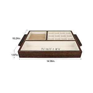 Rae Dunn Jewelry Tray - Jewelry Drawer Organizer - Jewelry Organizer Trays - Storage Box for Earring, Ring, Bracelet, Necklace - Insert for Dresser Drawers, Vanity Display (Wood "Jewelry")