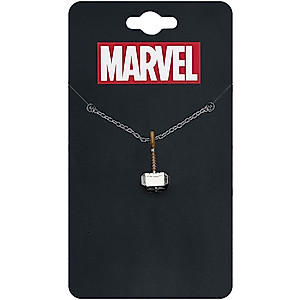 Marvel Comics Thor Hammer Unisex Adult Silver Plated Pendant Necklace. Official Licensed Jewelry, One Size.(THORHAMPNK01B)