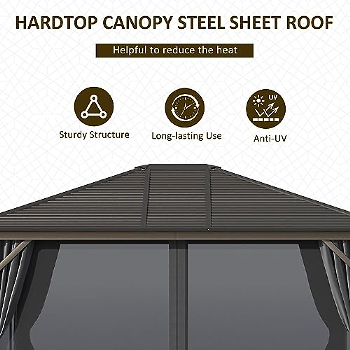 BBQ Gazebo Canopy 10 x 12' Deluxe Gazebo Patio Canopy Hard Top Outdoor Event W/Double Netting Grill Gazebo Shelter for Patio, Garden