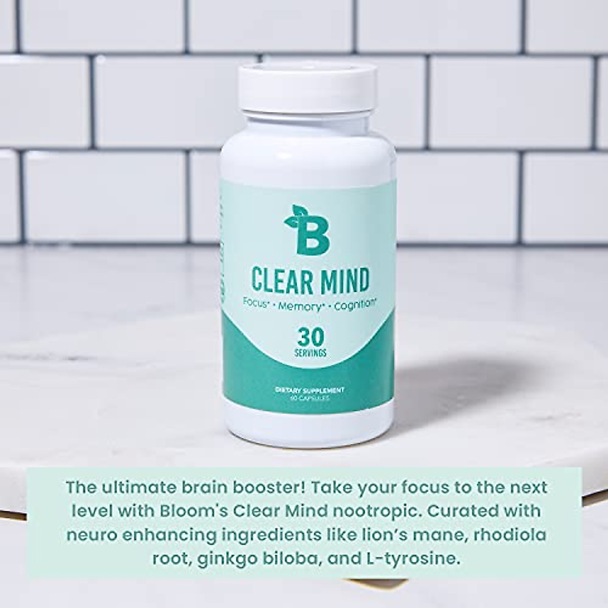 Bloom Nutrition Clear Mind | Nootropic Brain Booster Supplement with Lions Mane Mushroom, Alpha GPC, Ginseng, Ginkgo Bilboa, & Rhodiola Rosea | Supports Mental Clarity, Memory, & Focus | 60 Capsules