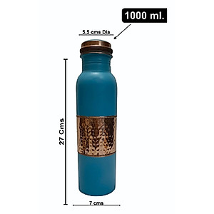 Ornate International COPPER WATER BOTTLE 1000 ML MIDLE SEQUENSE HAMMERED NEW LOOK DESIGN FOR DRINKING WATER (BLACK) set of 2 (BLACK)