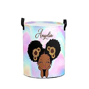 Personalized Collapsible Laundry Basket for Girls Kids Baby,Cute Pink Laundry Hamper with Handle,Custom Nursery Hamper with Name