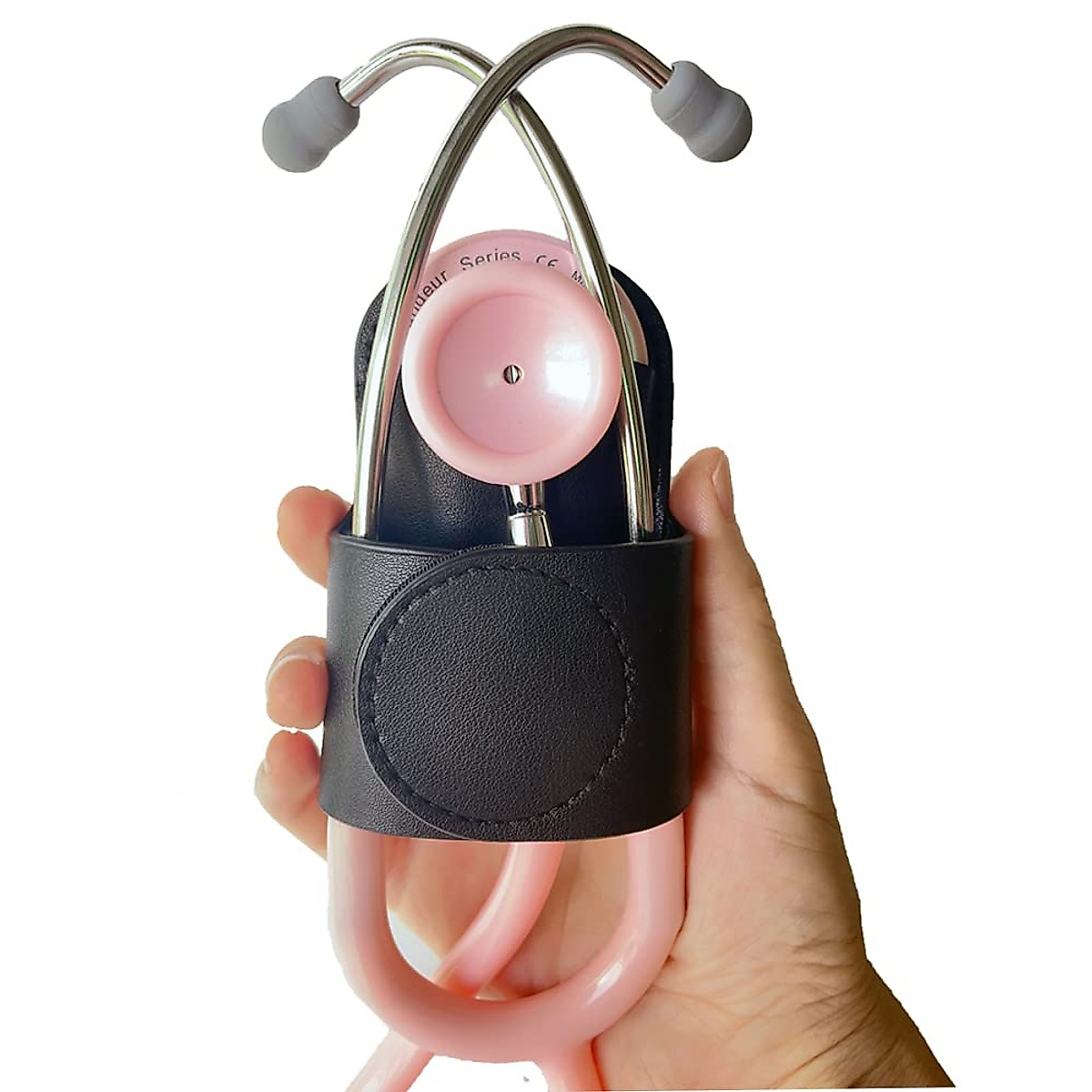 Stethoscope Holder - Stethoscope Holster/Premium Leather Stethoscope Holder Hip Clip/Universal Clip-on Stethoscope Holster for Littmann & Most Stethoscope (Black)