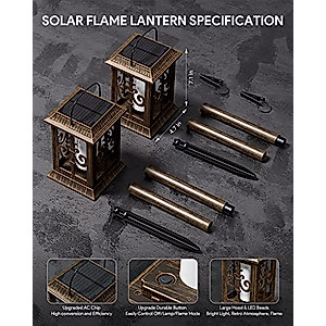 Solar Lantern Outdoor Hanging Lanterns - RGBING Solar Lanterns Outdoor Waterproof with Clips and Ground Stake, Flickering Led Solar Lanterns Garden Lanterns for Outdoor, Patio, Porch (2 Packs)
