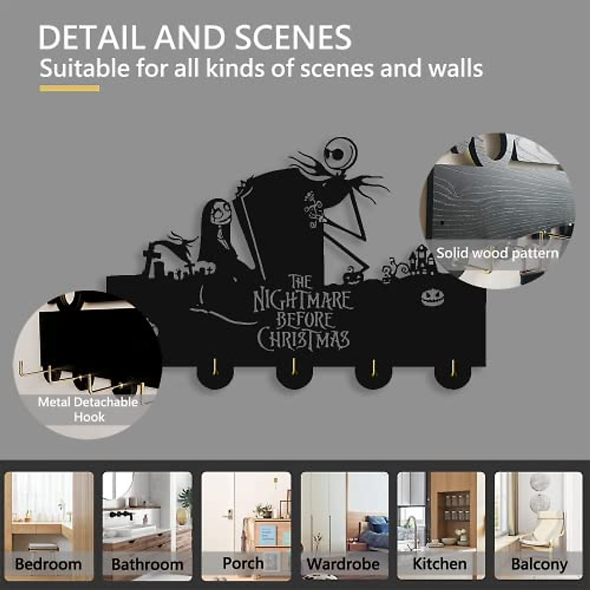 YSdesign The Nightmare Before Christmas Door Hooks,Coat Hooks,Key Holder,Key Hanger for Wall Decor -Unigue Gift-20LB(Max)